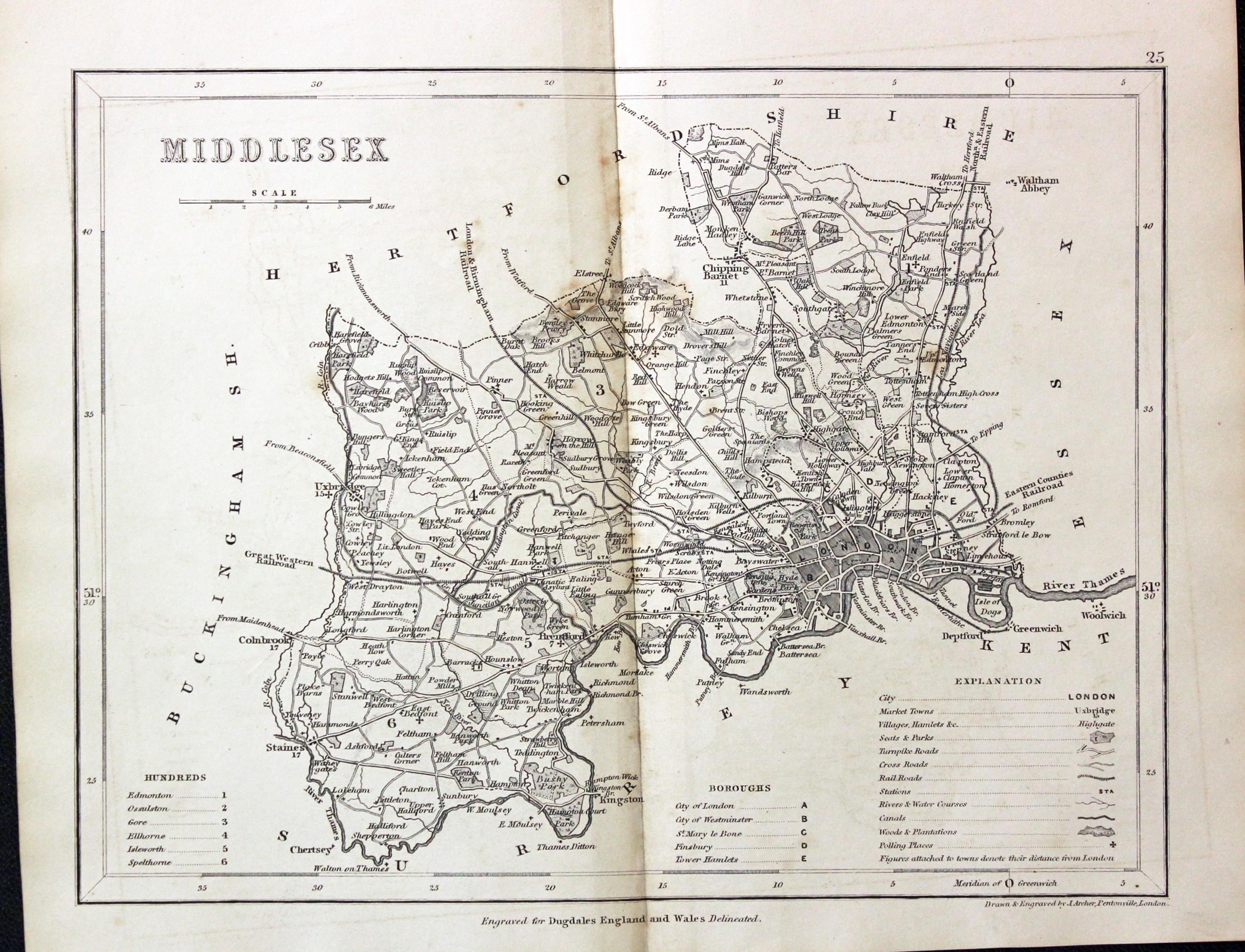 Antique Maps of Middlesex, England - Richard Nicholson