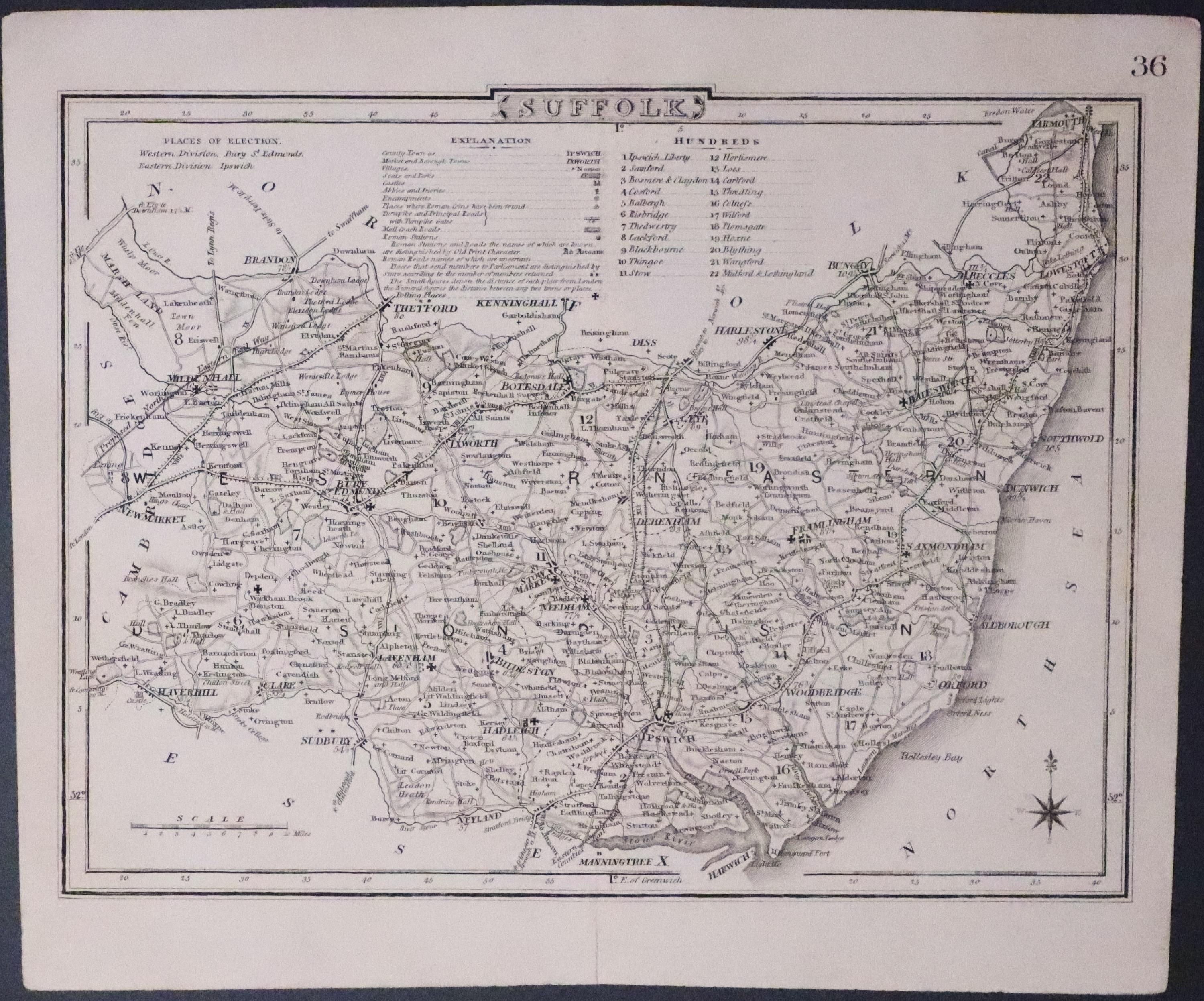 Early original antique maps of Suffolk for the collector